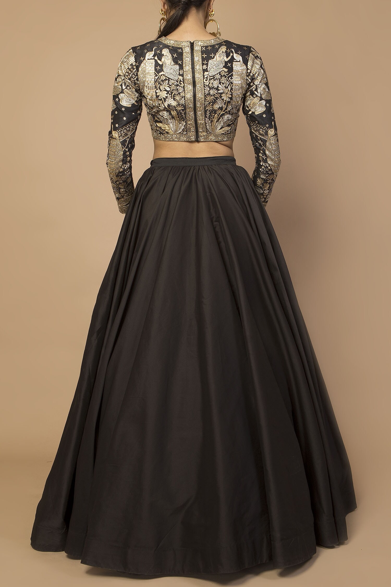 Buy Siddartha Tytler Black Tafette Flared Maxi Skirt Online | Aza Fashions