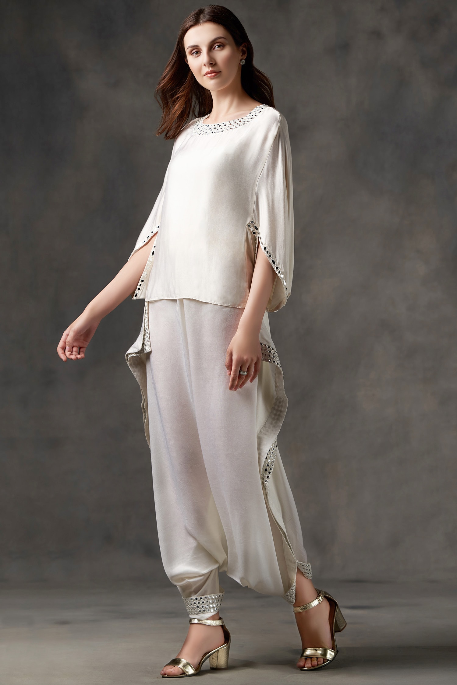 Buy White Modal Satin Round Embellished Top For Women by Twenty Nine ...