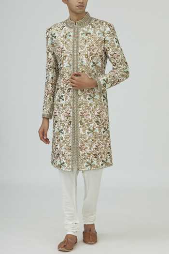 Buy White Silk Sherwani Set For Men by Mapxencars Online at Aza Fashions.