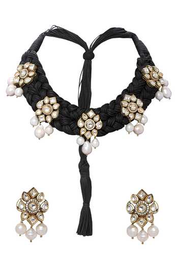 Buy Black Stones Resham Necklace Set by joules by radhika Online at Aza ...
