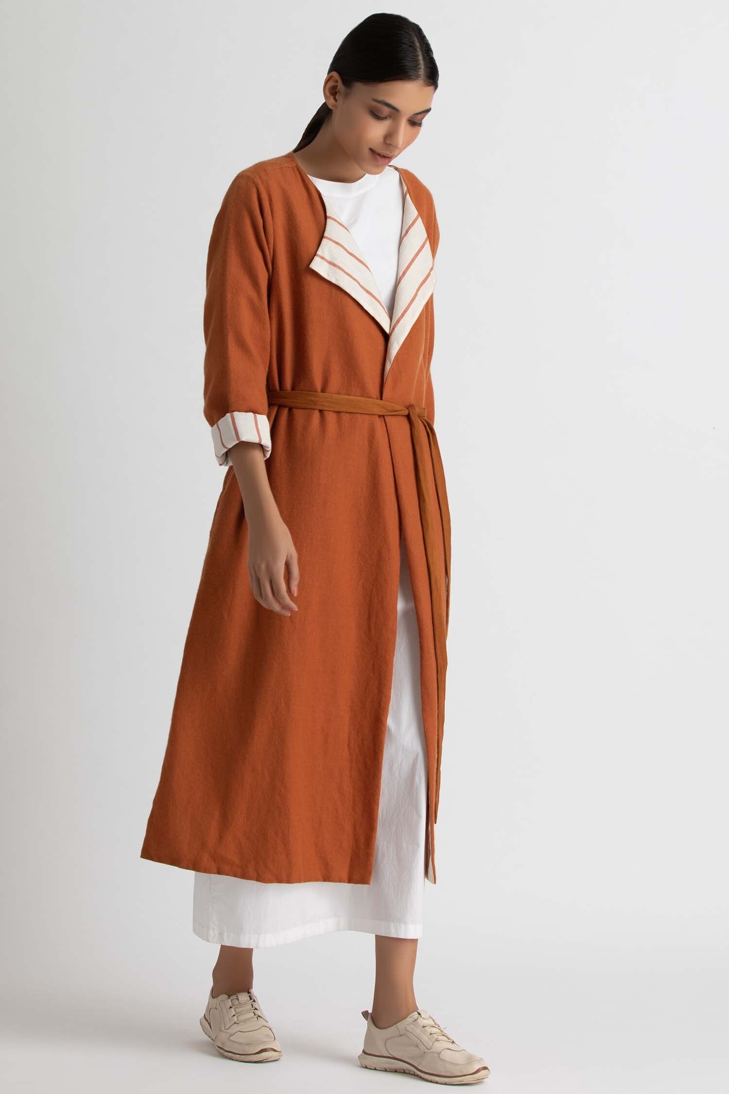 Buy Three Orange Merino Wool Overlap Jacket Online | Aza Fashions