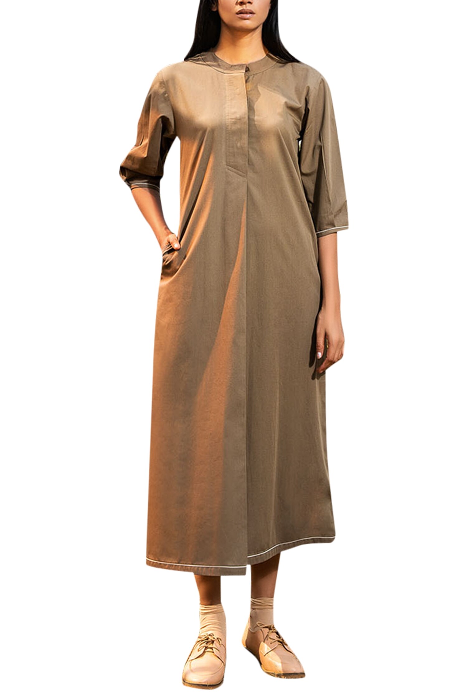 Buy Kharakapas Green Cotton Midi Dress Online | Aza Fashions