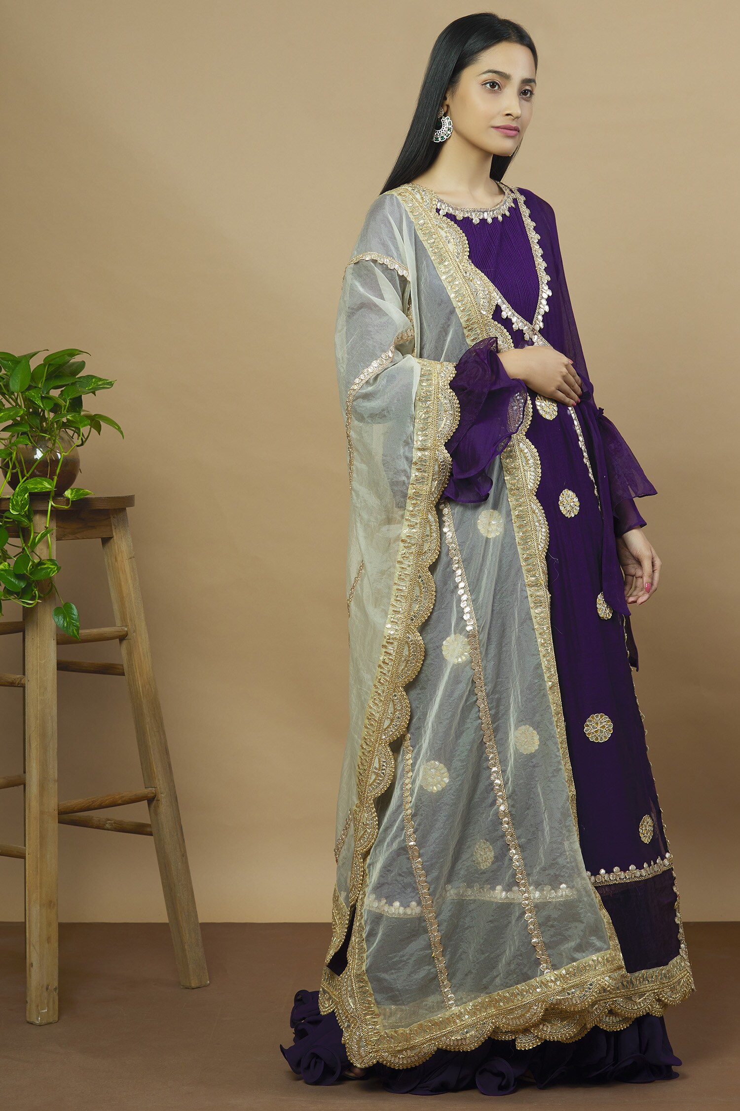 Buy Aksh Purple Chanderi Jacket Kurta Set Online | Aza Fashions