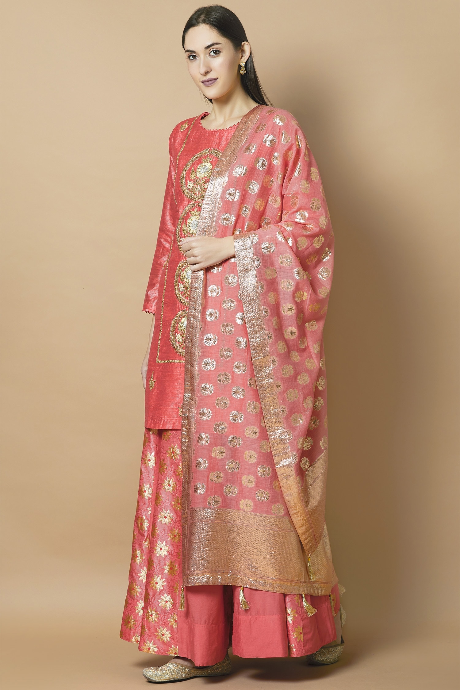 Buy Naintara Bajaj Pink Silk Embroidered Kurta Lehenga Set Online | Aza ...