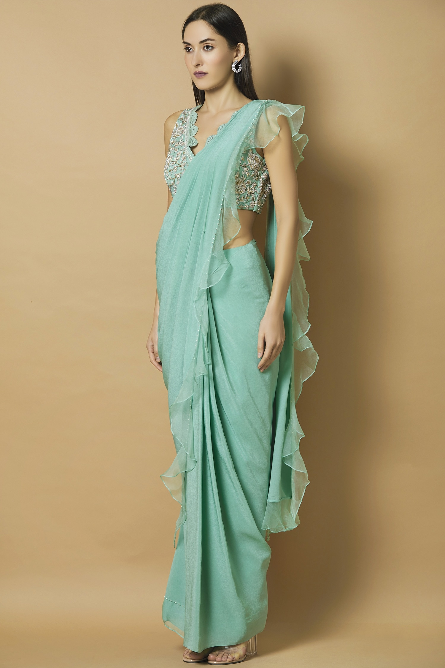 Buy Pre-draped Saree by J by Jannat at Aza Fashions