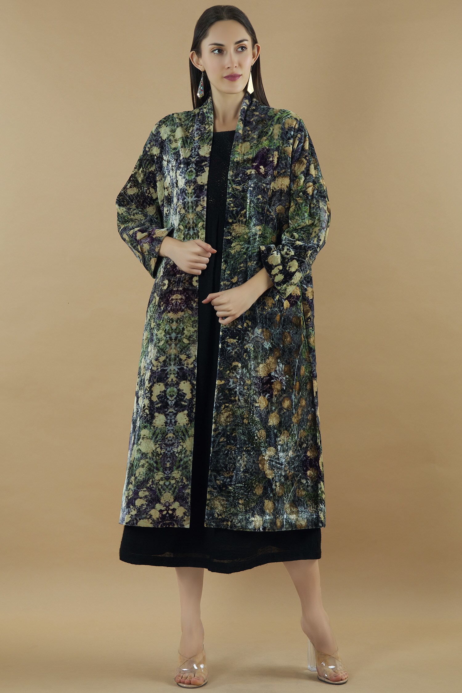 Buy Multi Color Silk Velvet Long Jacket For Women by Yavi Online at Aza ...