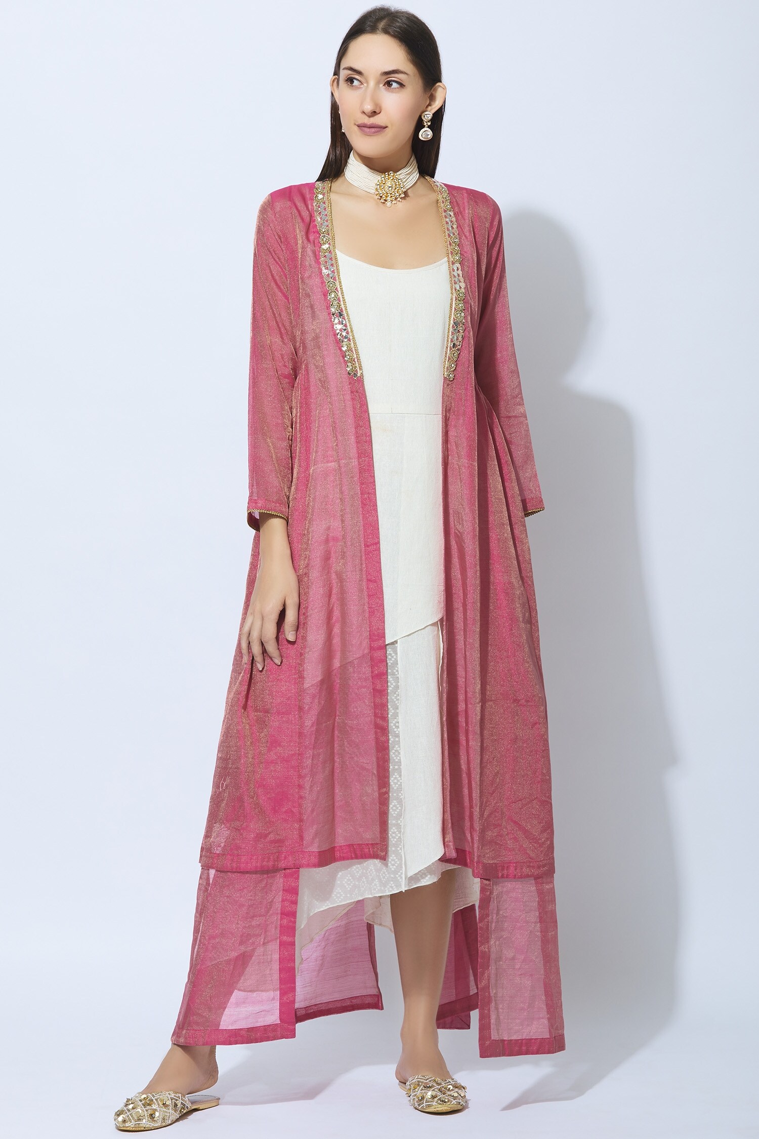 Buy Priyanka Raajiv Pink Chanderi Dress With Jacket Online | Aza Fashions
