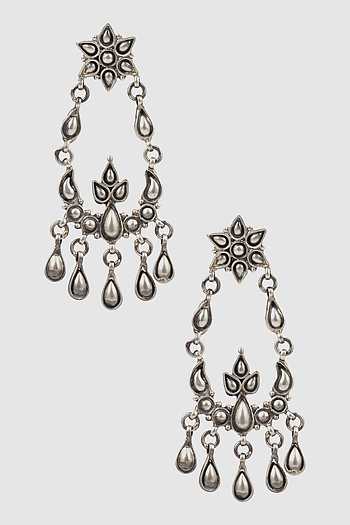 Buy Silver Plated Metal Floral Carved Danglers by Sangeeta Boochra ...