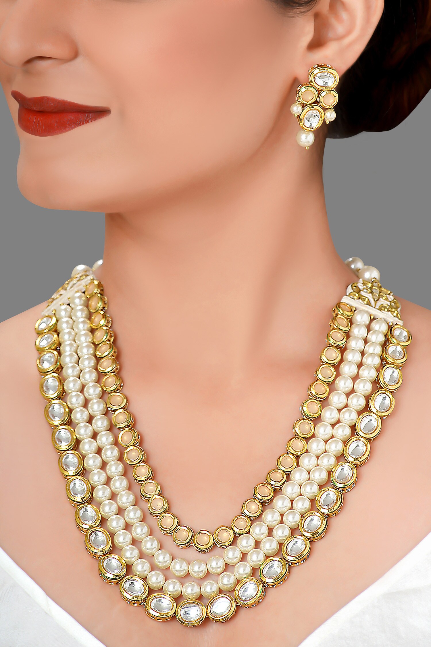 Buy Gold Plated Polki Stone Jewellery Set by joules by radhika Online ...