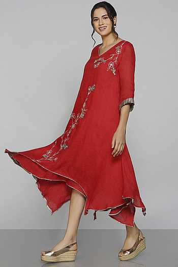 Buy Kaveri Linen Layered Dress Online | Aza Fashions