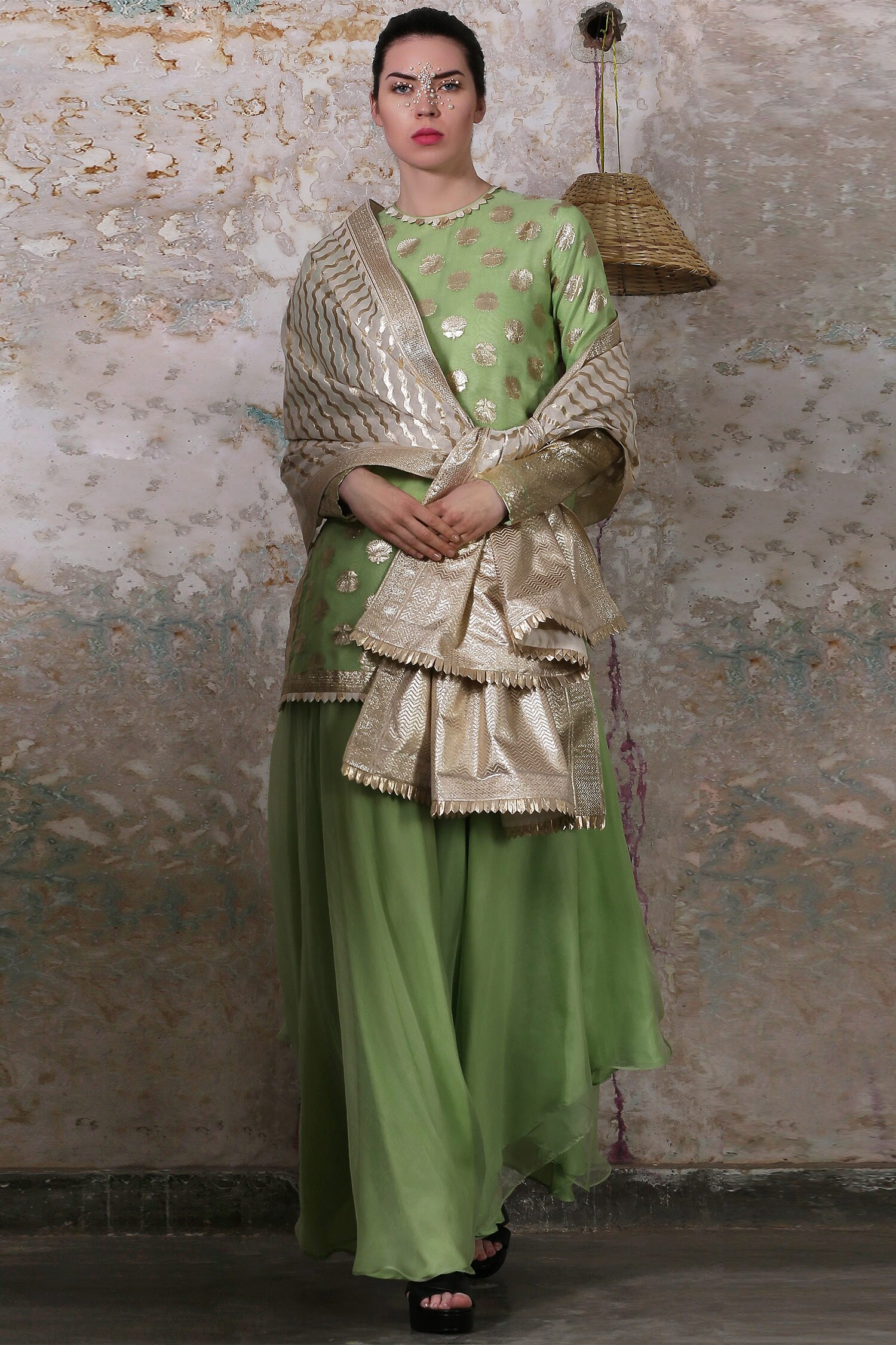 Buy Pooja Shroff Green Organza Kurta Palazzo Set Online | Aza Fashions