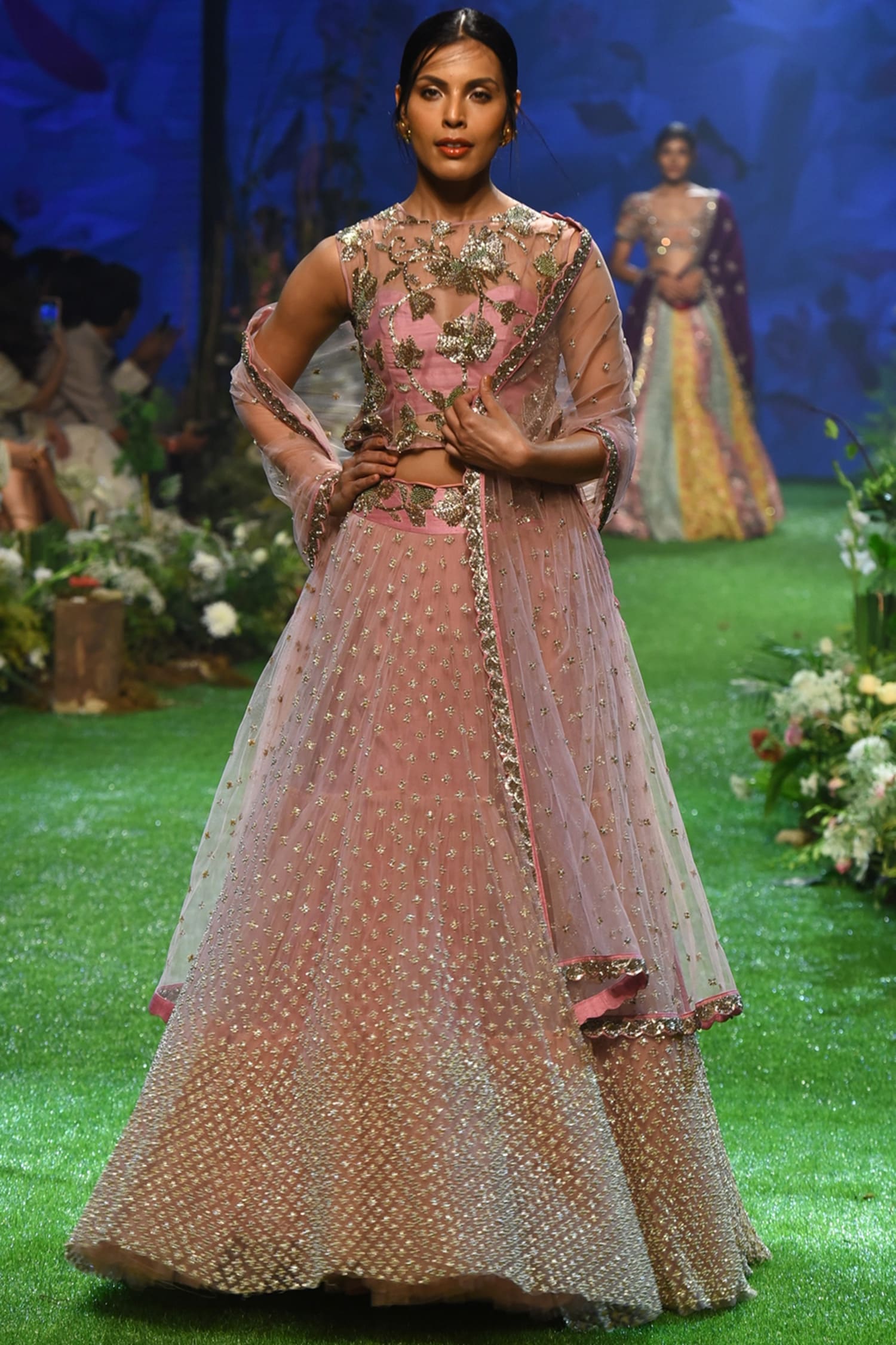 Buy Mrunalini Rao Pink Embroidered Lehenga Set Online | Aza Fashions