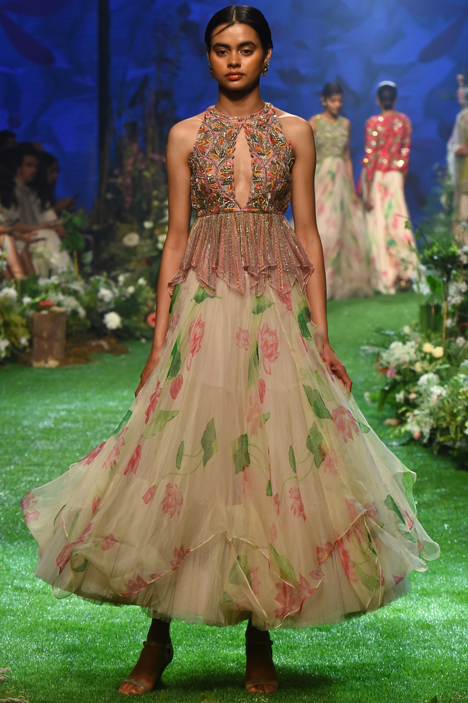 Buy Mrunalini Rao Peach Embroidered Lehenga Set Online | Aza Fashions
