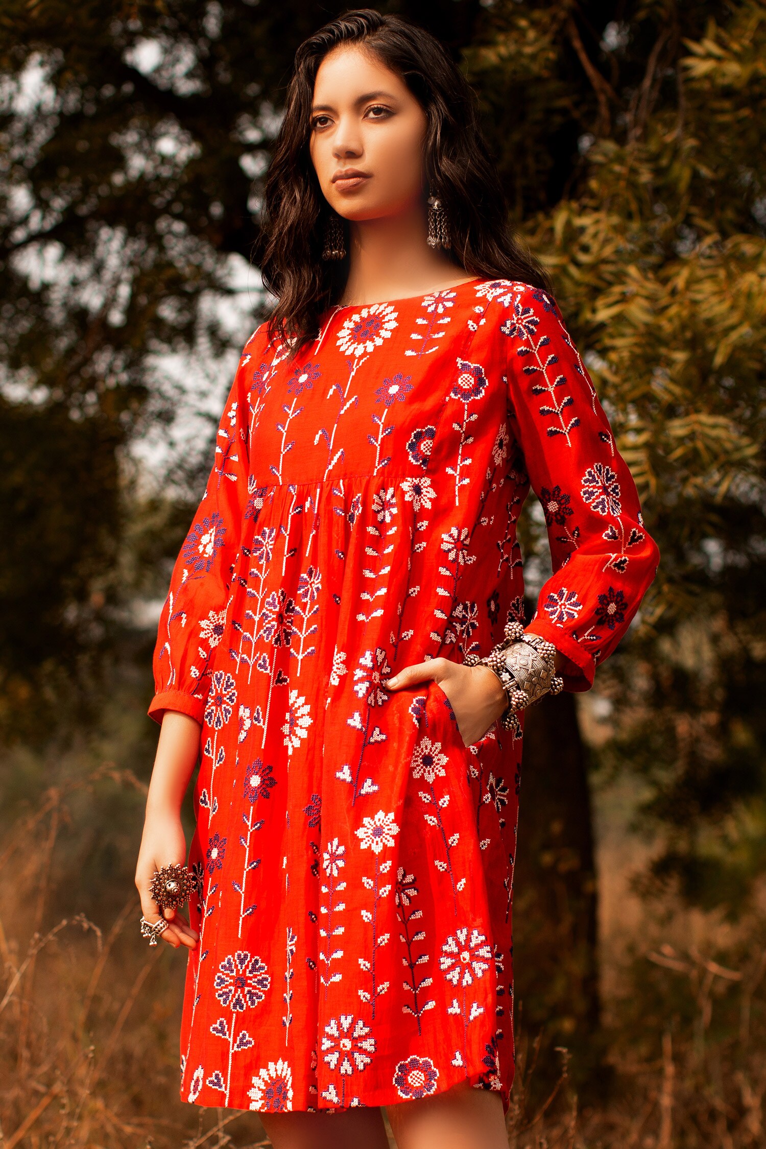 Buy Payal Pratap Cotton Silk Embroidered Dress Online | Aza Fashions