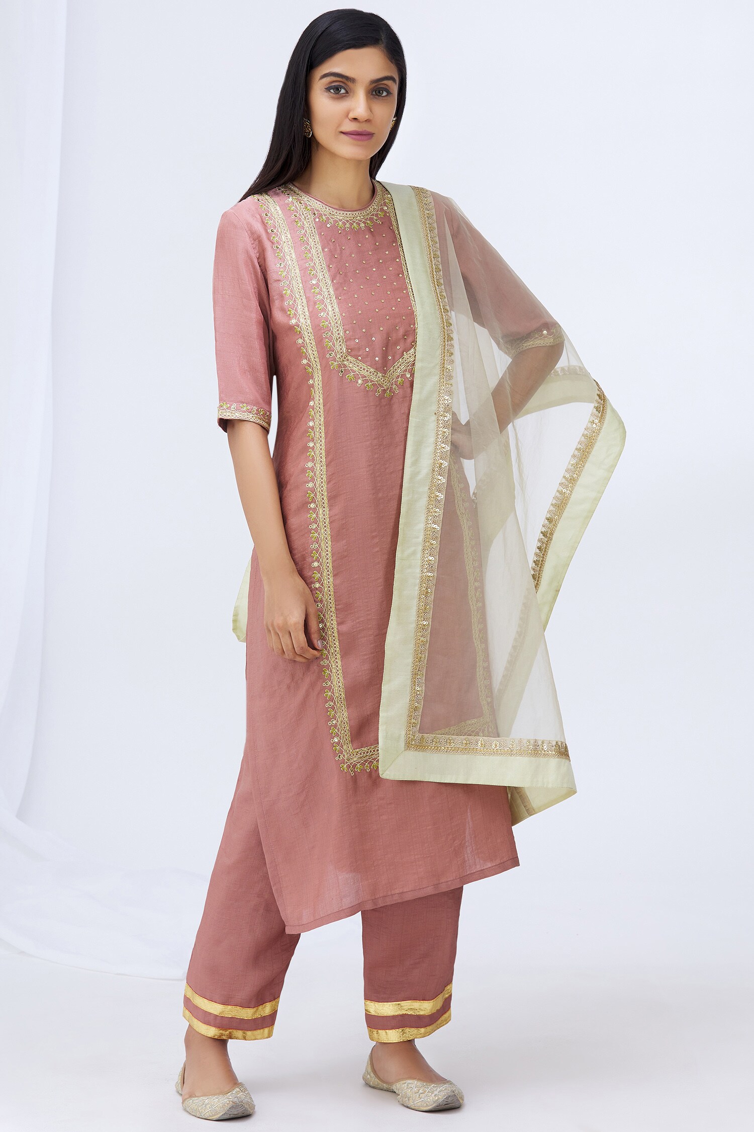 Buy Heli Shah Pink Silk Embroidered Kurta Set Online | Aza Fashions
