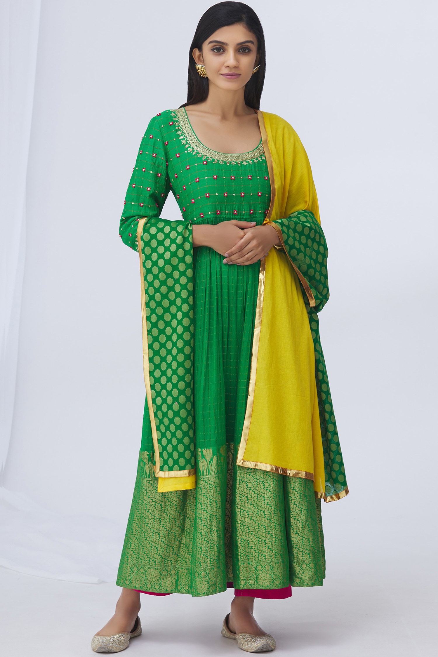 Buy Heli Shah Green Buti Silk Embellished Anarkali With Dupatta Online ...