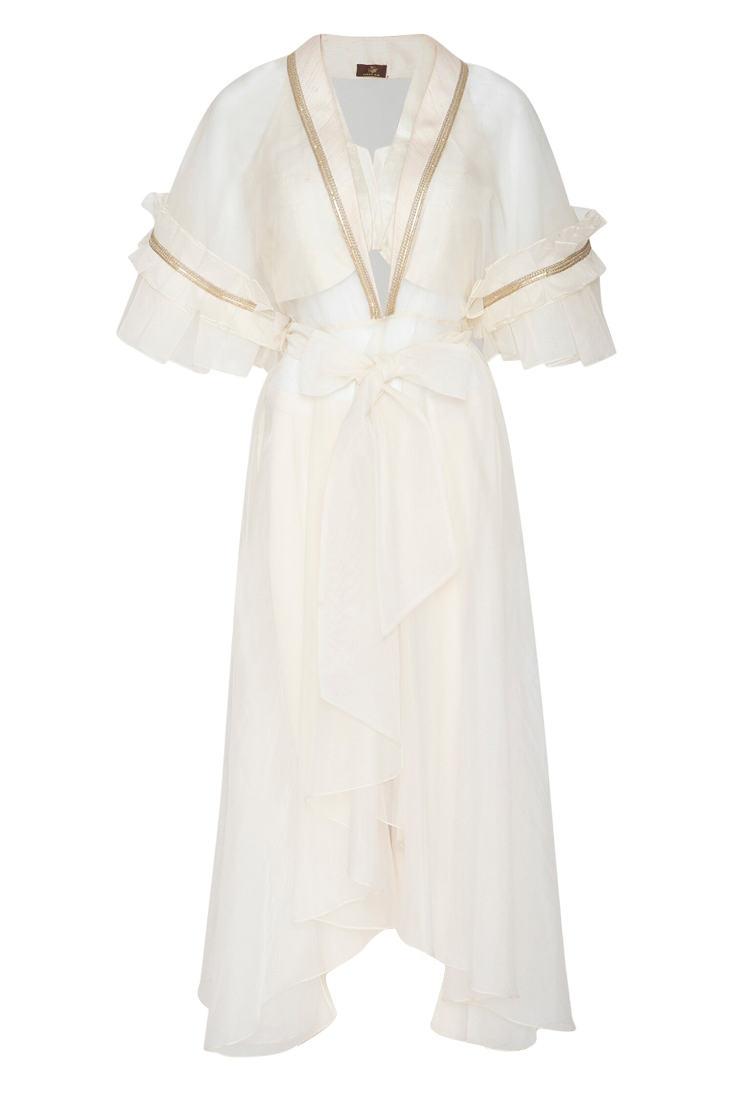 Buy Varun Bahl White Raw Silk Embellished Cape With Crop Top Online ...