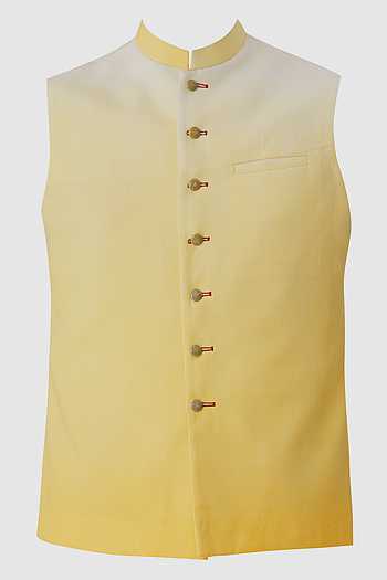Buy Gaurav Katta Yellow Cotton Nehru Jacket Online | Aza Fashions