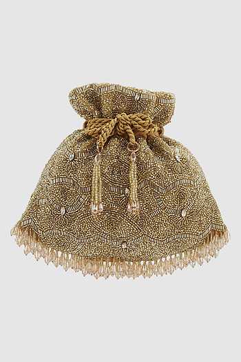 Buy Gold Embroidered Embellished Potli Bag by Aanchal Sayal Online at ...