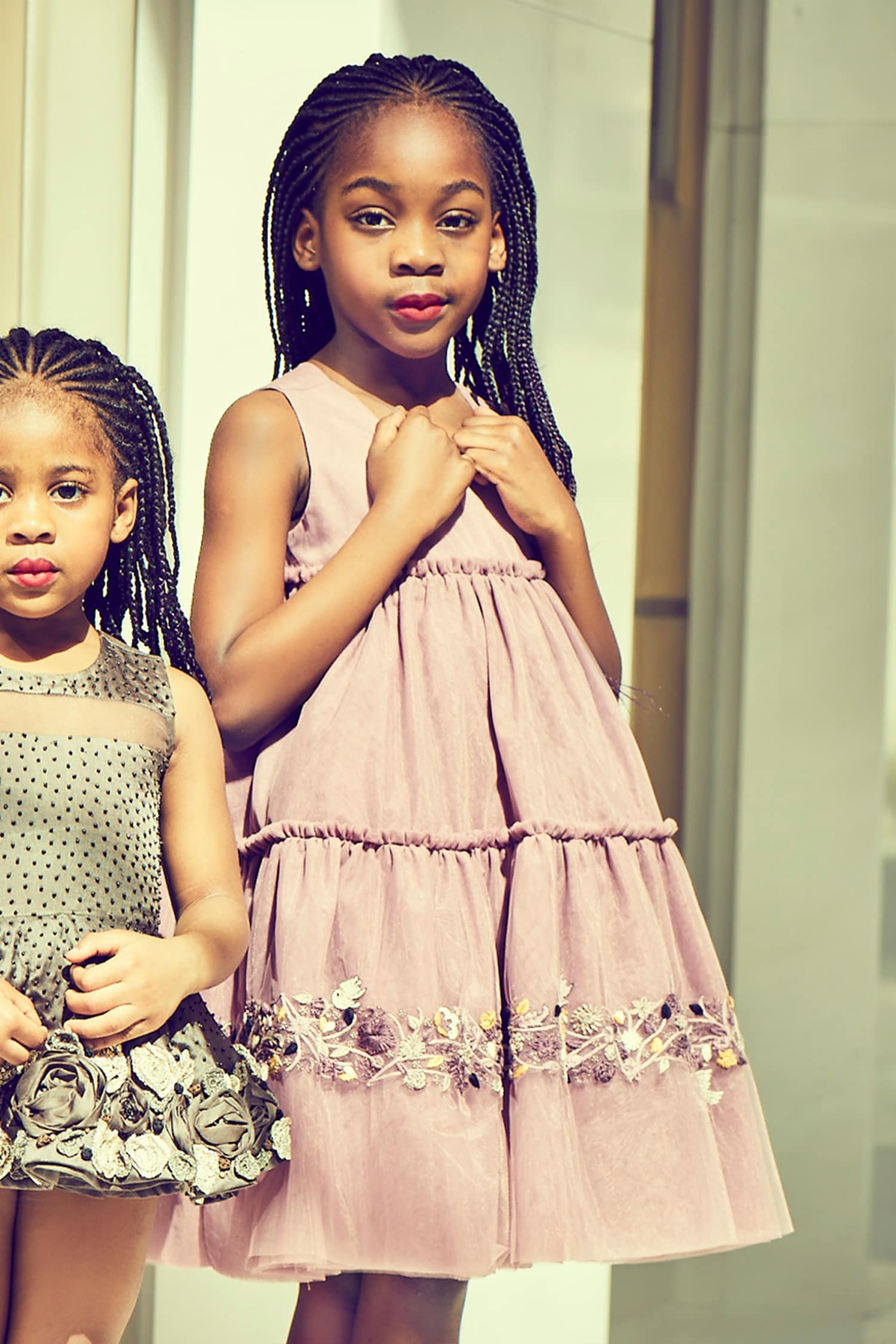 Buy Pink Tulle Embroidered Tiered Dress For Girls by Swati Golyan ...