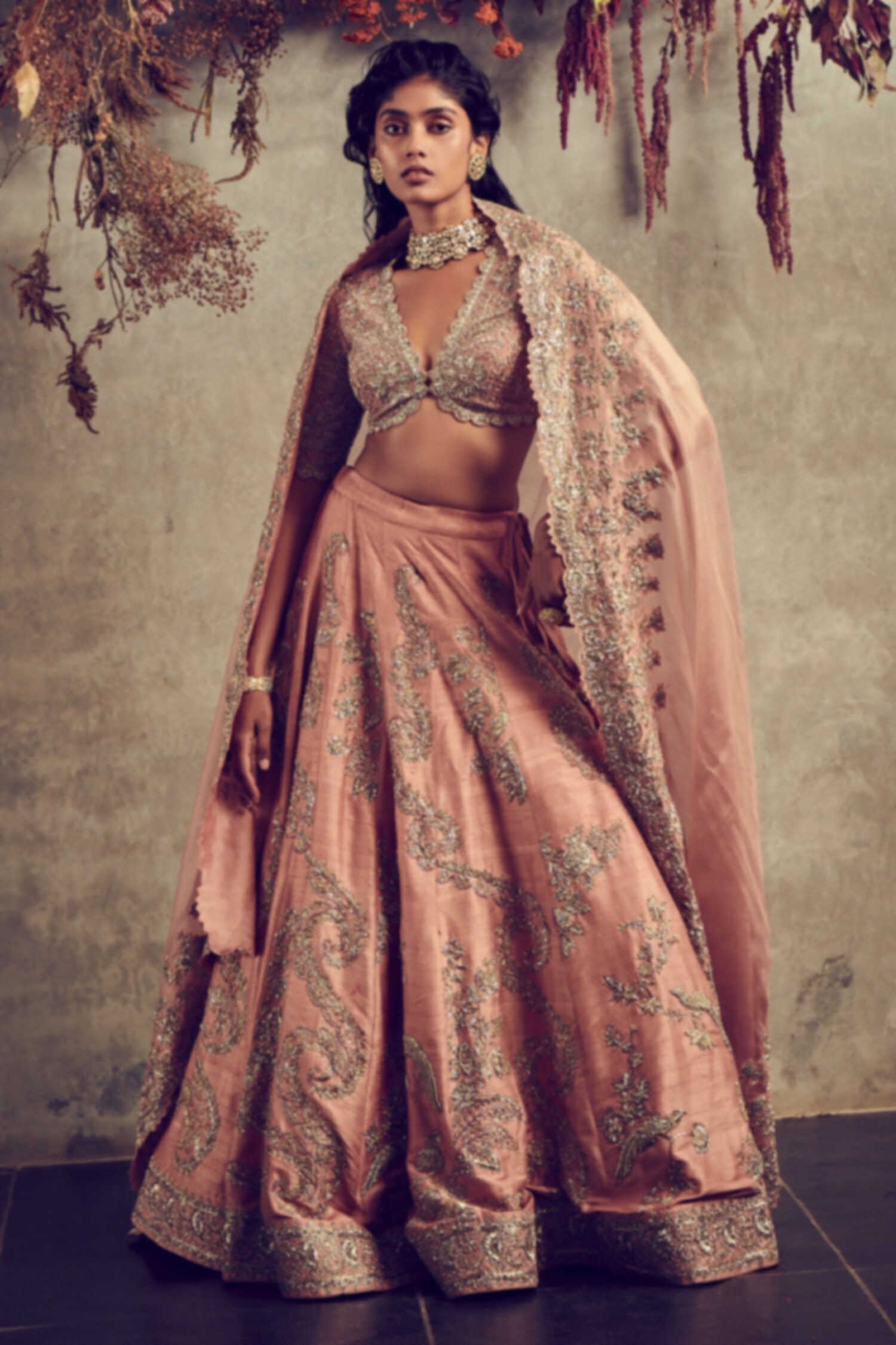 Buy JAYANTI REDDY Peach Silk Embroidered Lehenga Set Online | Aza Fashions