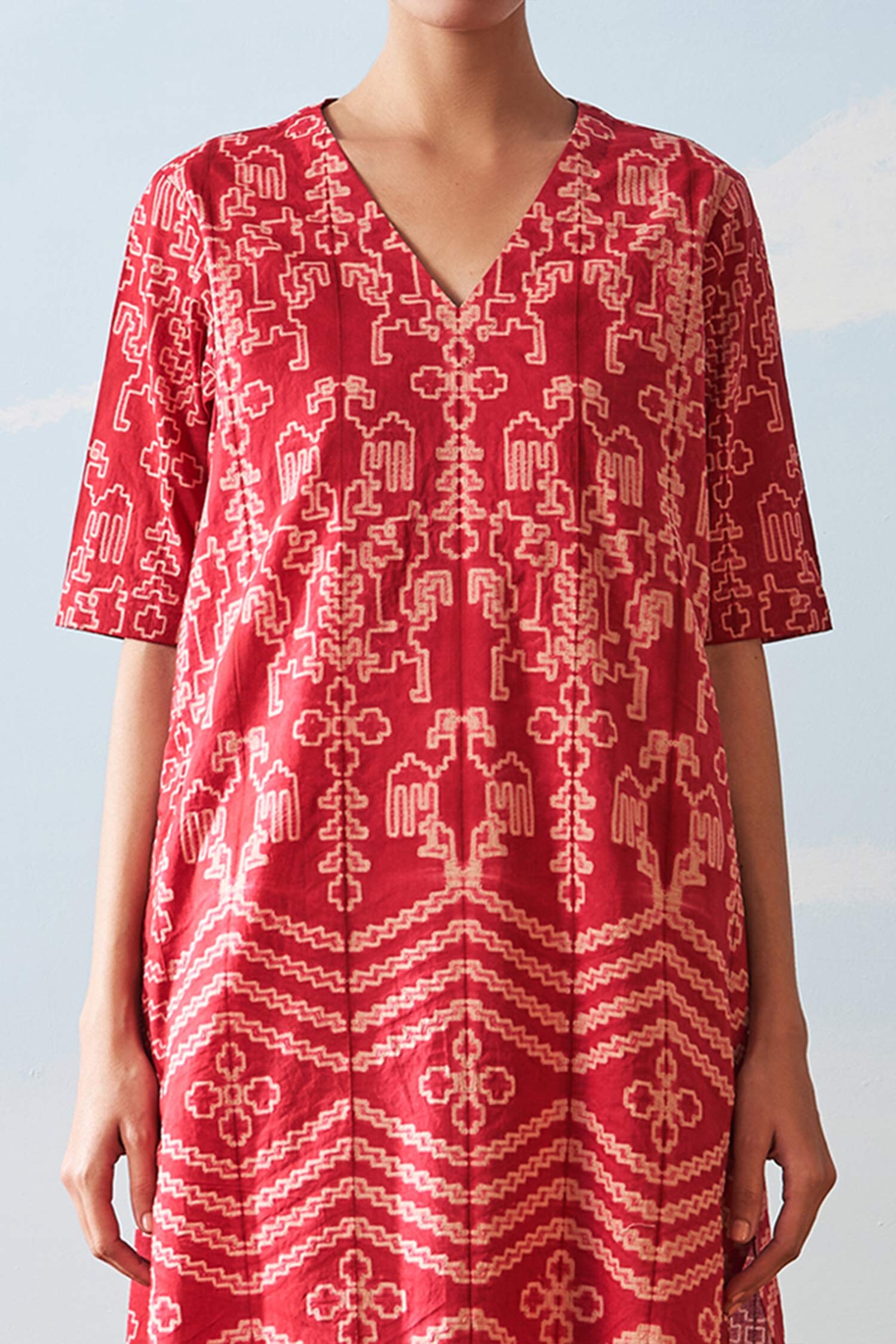 Buy Ikai Red Cotton Shibori Tunic Online | Aza Fashions
