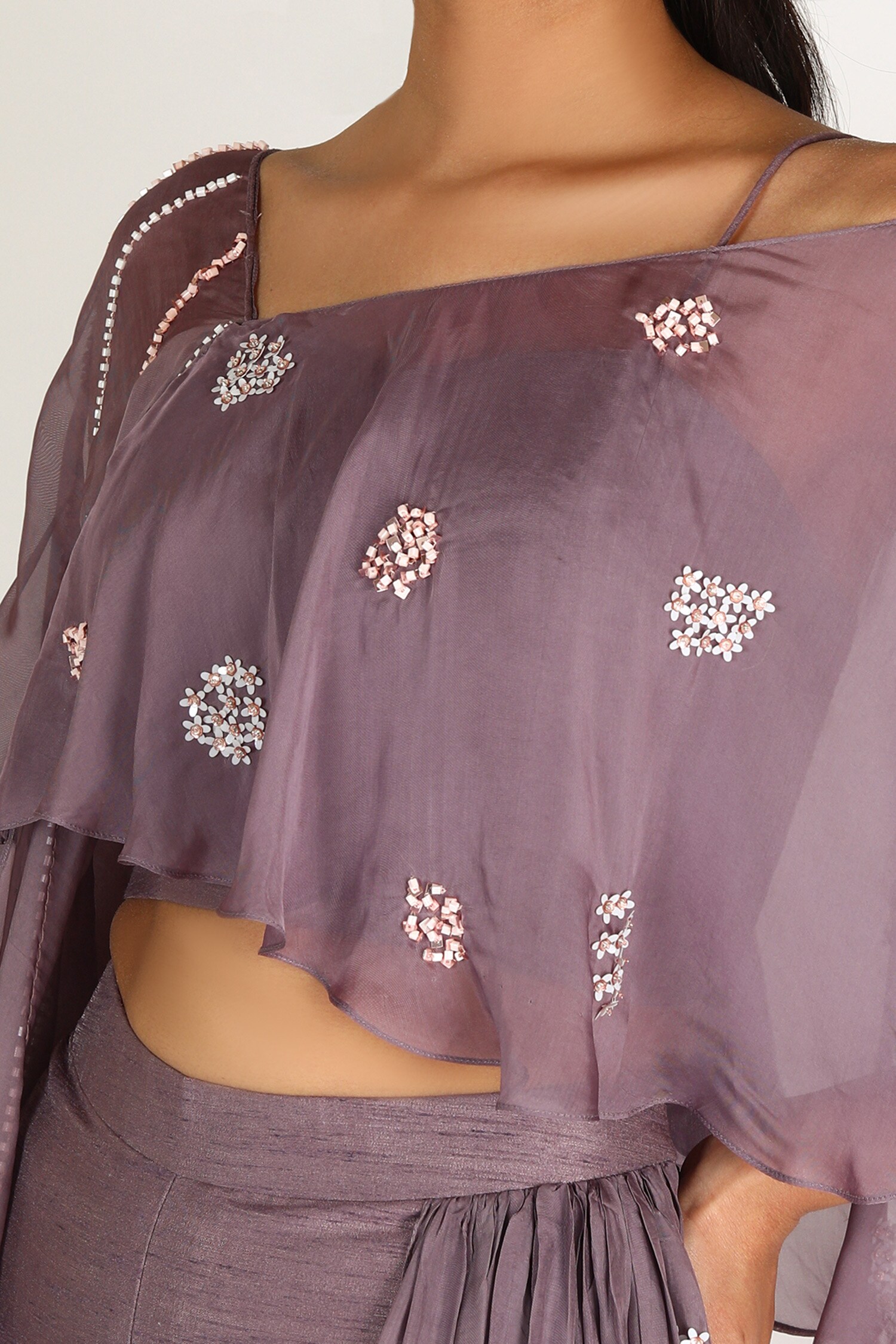 Buy Pink Peacock Couture Layered Cape Top & Draped Pant Set Online ...