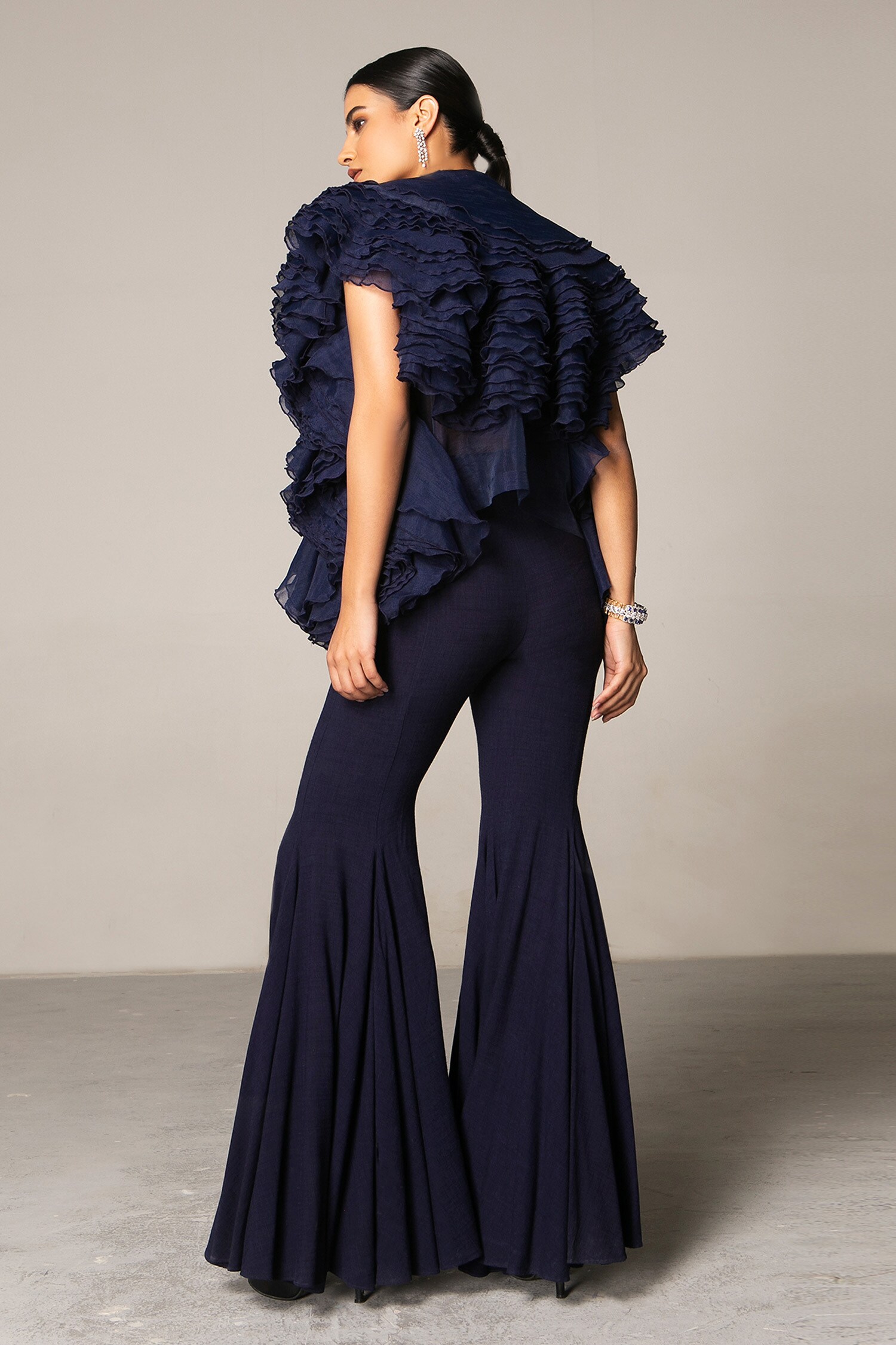Buy Siddartha Tytler Blue Organza Ruffle Jacket Online | Aza Fashions