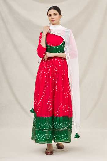 Buy Samyukta Singhania Red Art Silk Bandhani Anarkali Set Online | Aza ...