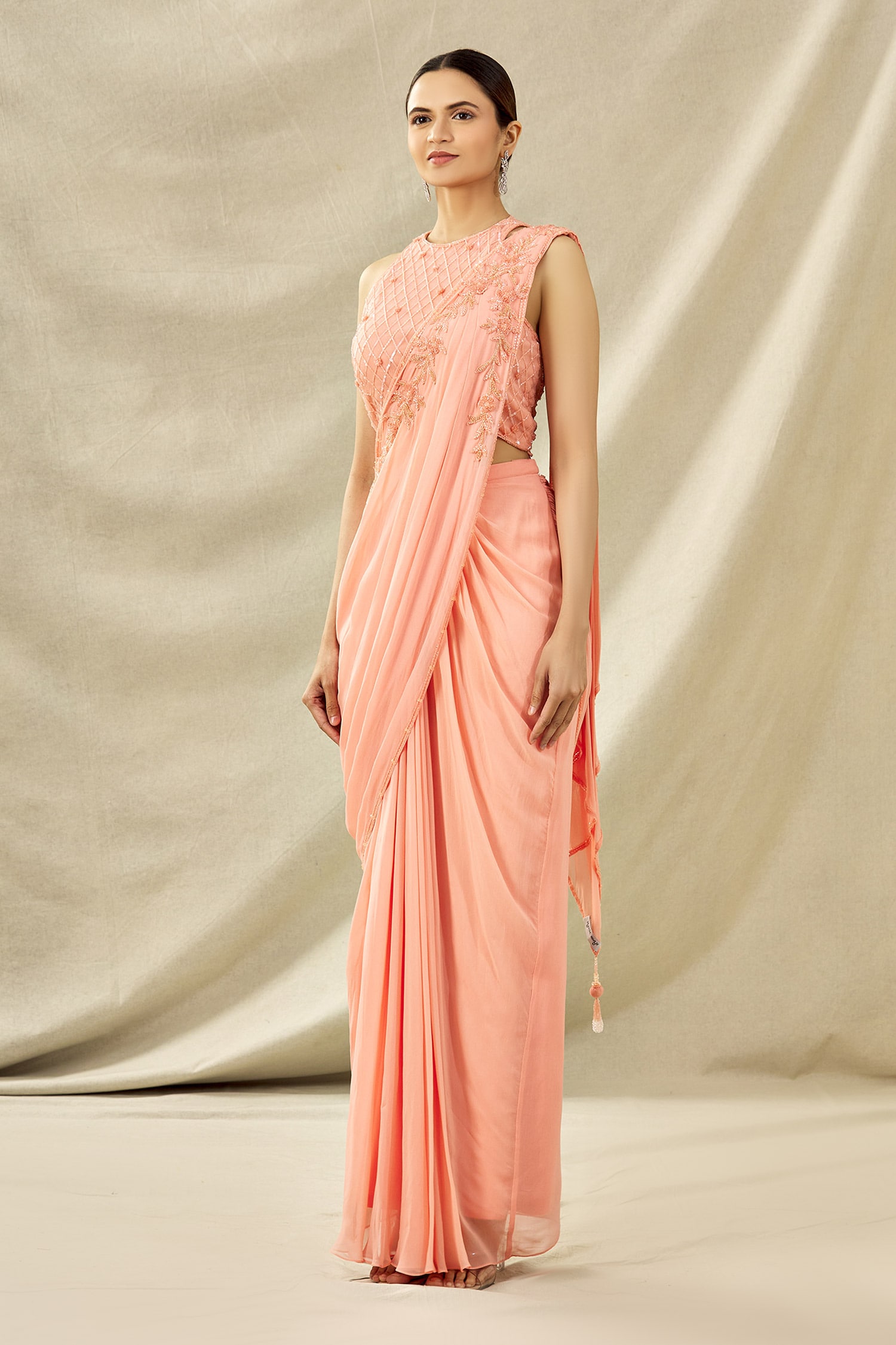 Buy Embroidered Pre-Draped Saree Set by Arpan Vohra at Aza Fashions