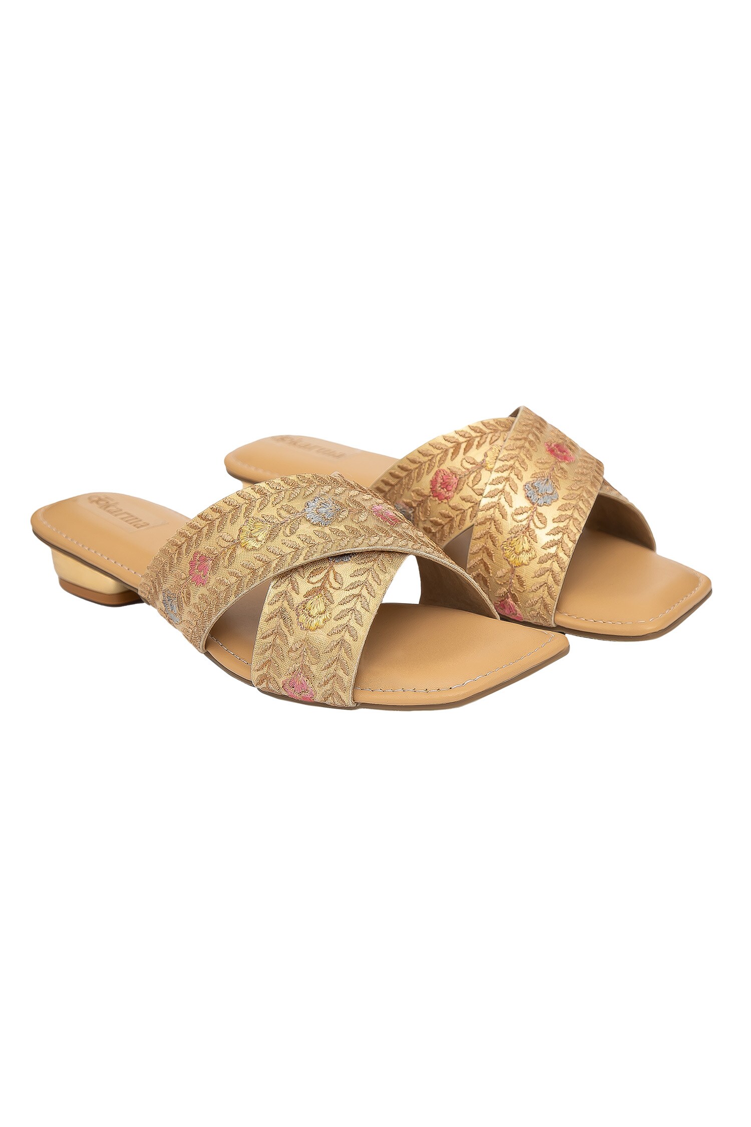 Buy Gold Embroidered Shabnam Cross Strap Flats by Kkarma Online at Aza ...