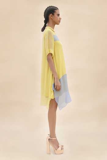 Buy Abhishek Sharma Yellow Chiffon Colorblock Shirt Dress Online | Aza ...