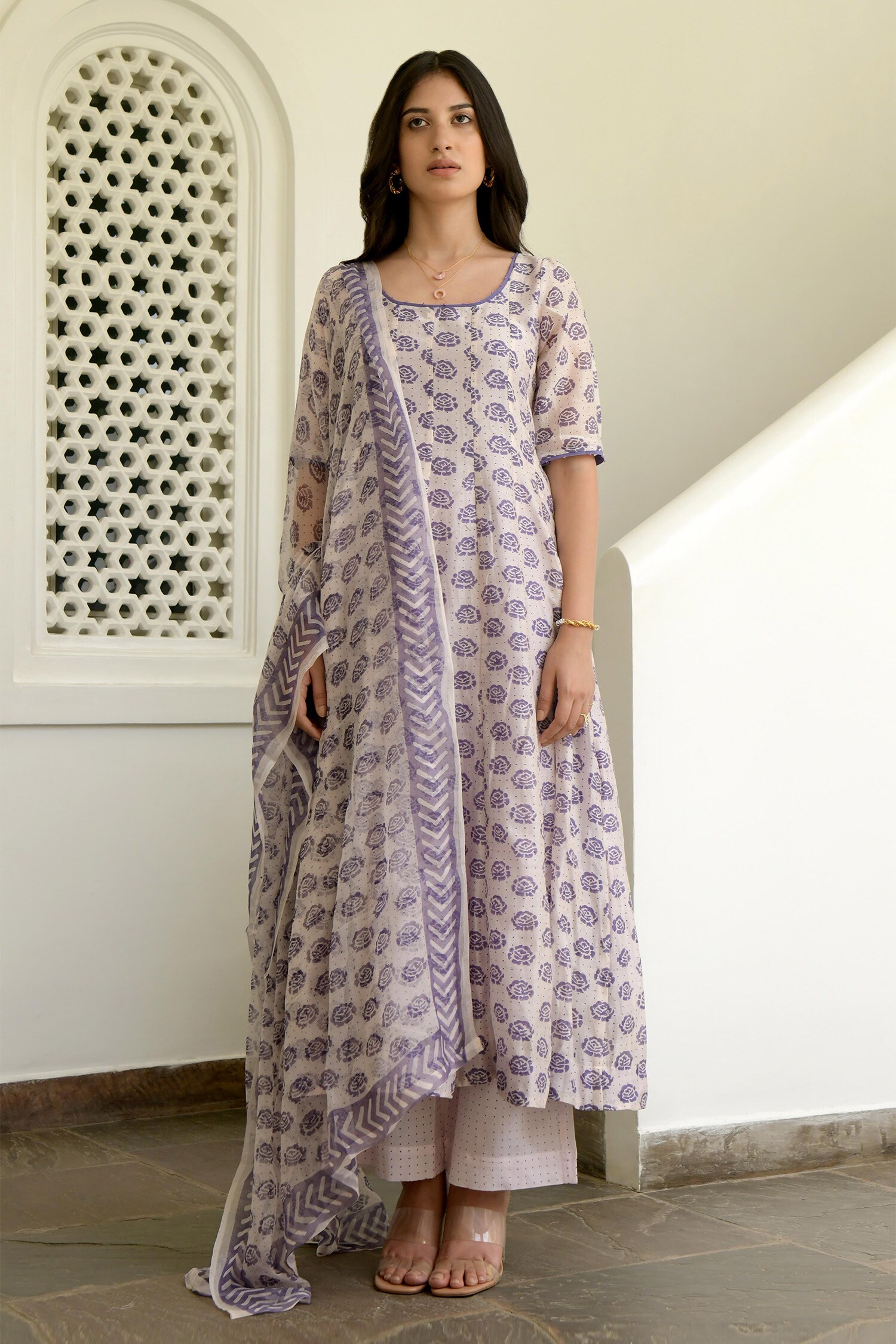 Buy Taro Pink Chanderi Silk Anarkali Set Online | Aza Fashions