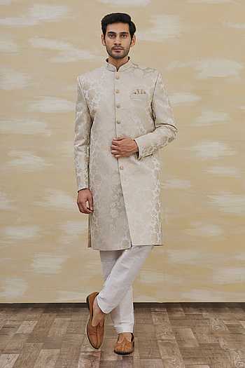 Buy Aryavir Malhotra Gold Brocade Sherwani Set Online | Aza Fashions