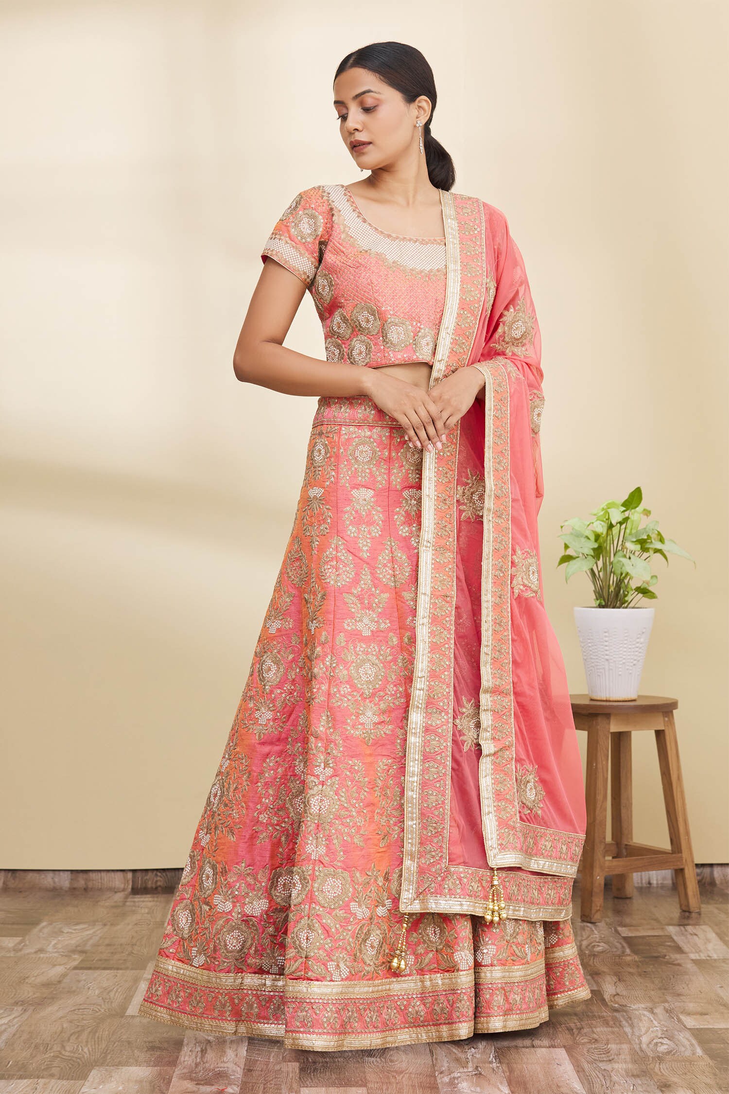 Buy Naintara Bajaj Pink Silk Lehenga Set Online | Aza Fashions