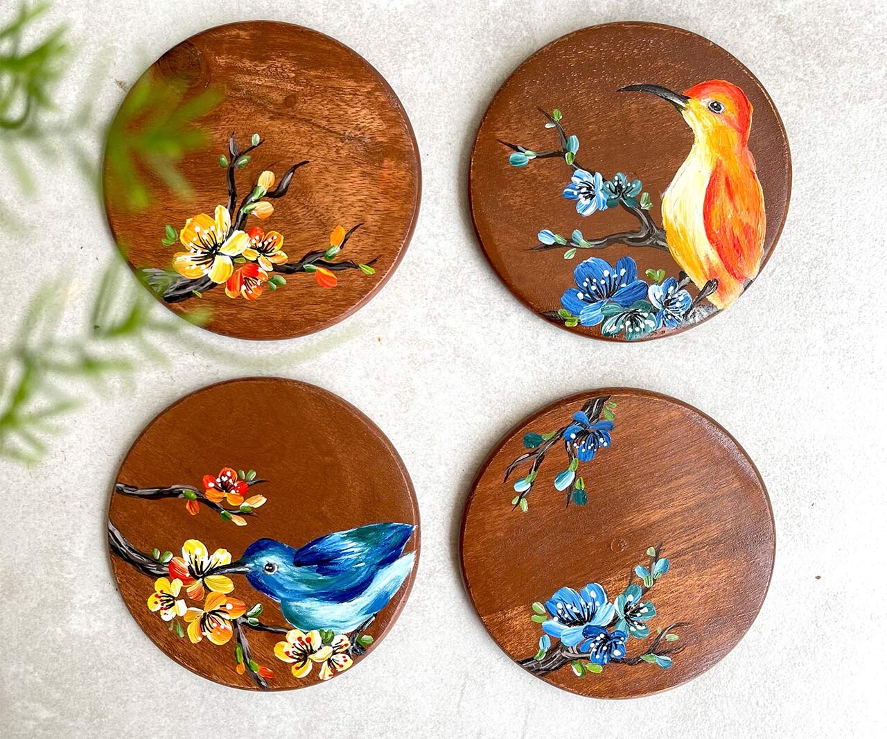 Buy Floursha Hummingbird Hand Painted Coasters (Set of 4) Online | Aza ...