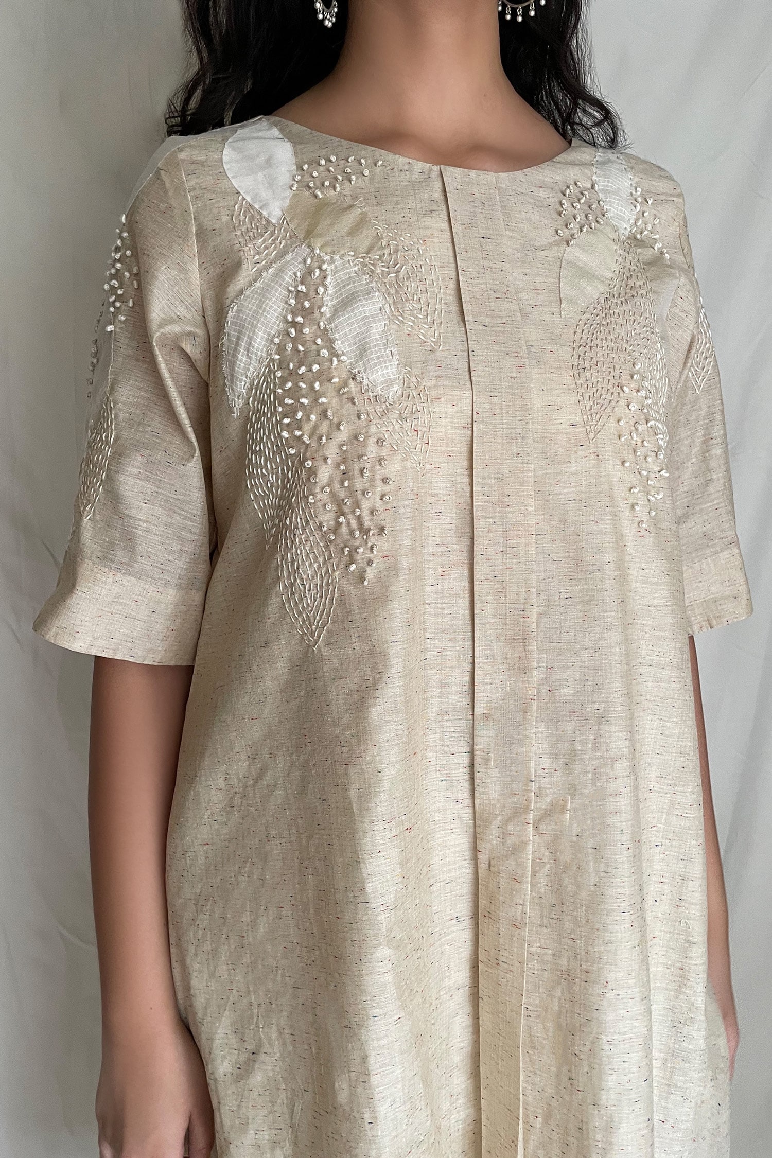 Buy Chambray & Co. Beige Chanderi Tissue Embroidered Tunic With Pants ...