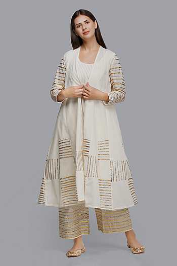 Buy Gulabo by Abu Sandeep White Kora Cotton Embroidered Kalidar Jacket ...