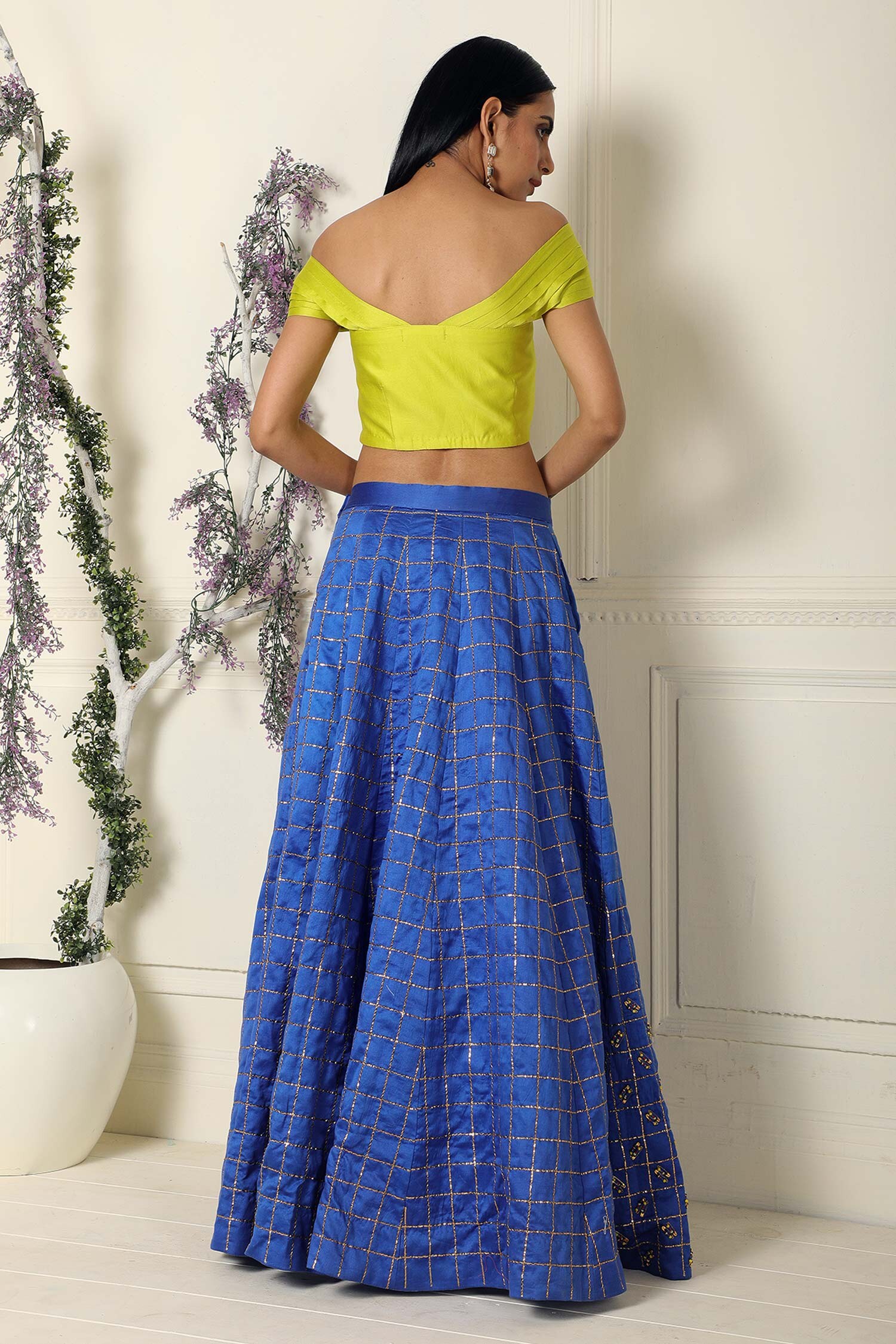 Buy Label Nitika Yellow Chanderi Blouse And Lehenga Set Online | Aza ...