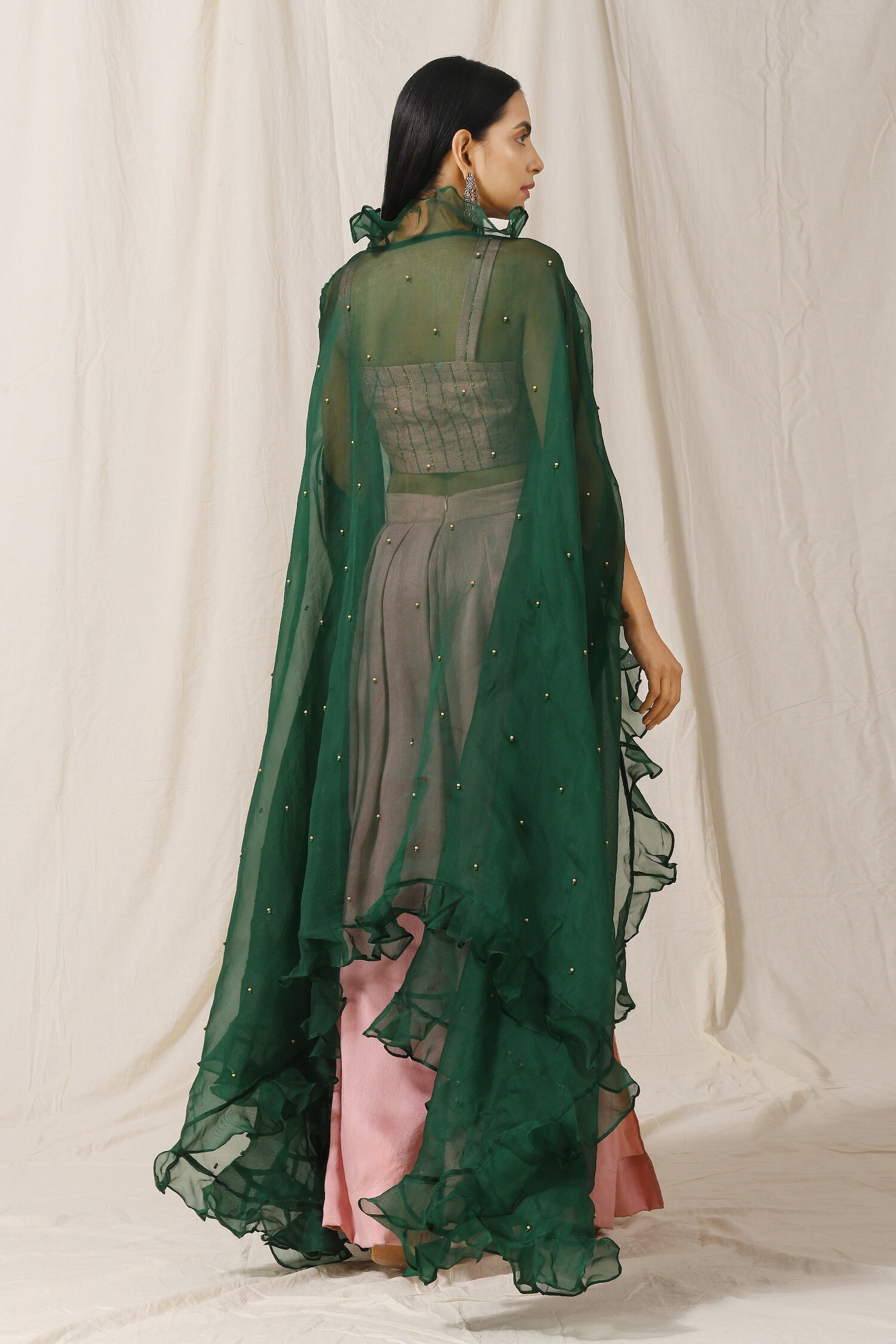 Buy Label Nitika Green Bamber Silk Embroidered Cape And Palazzo Set ...