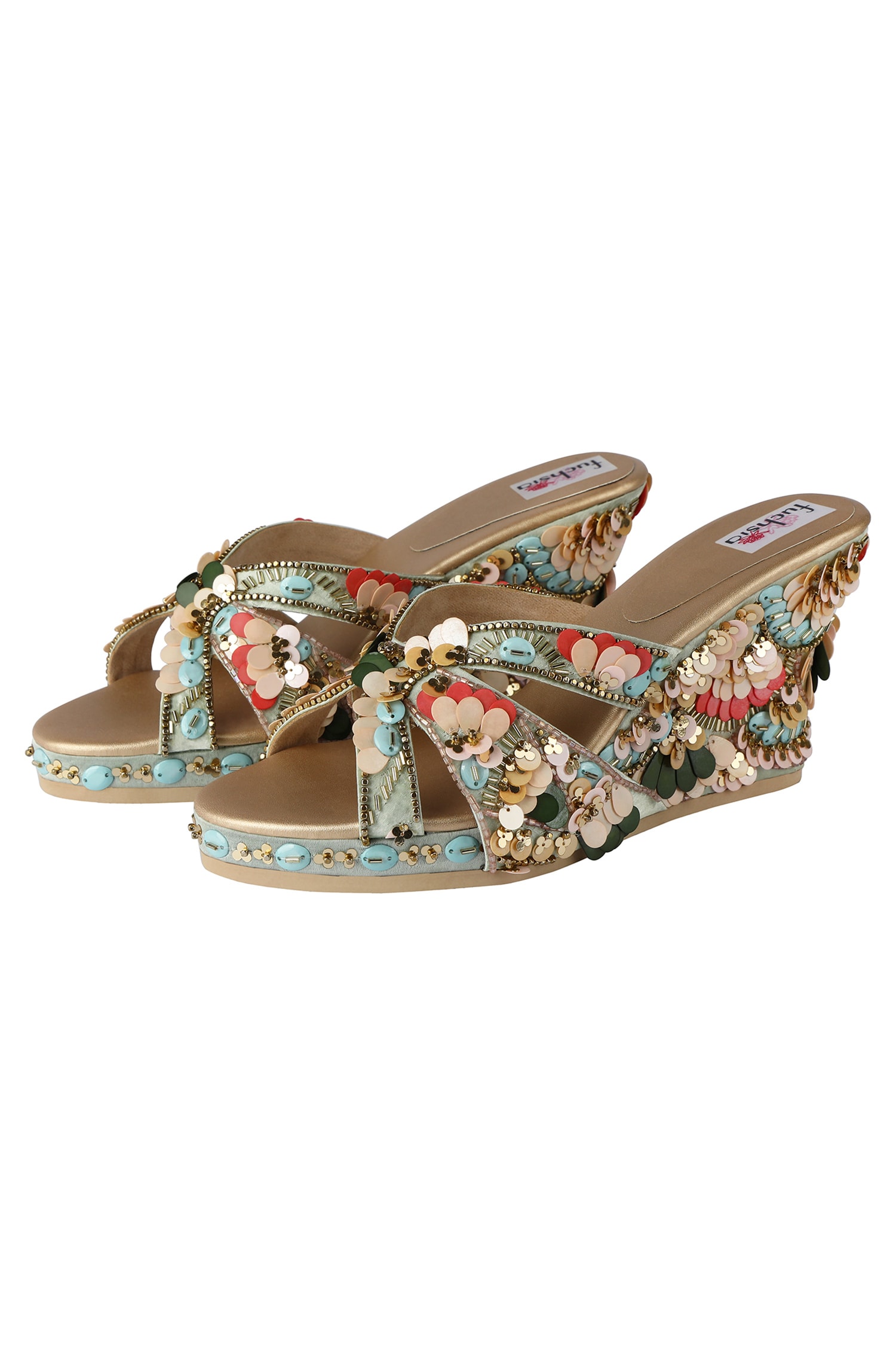 Buy Multi Color Embellished Silk Wedges by Fuchsia Online at Aza Fashions.