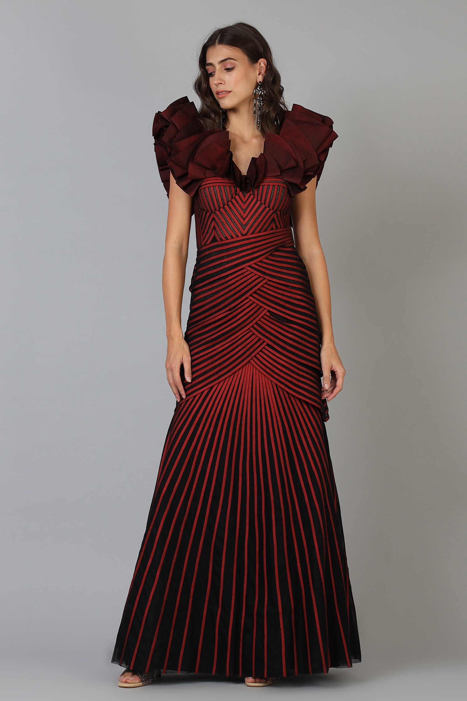 Buy Geisha Designs Maroon Structured Gown Online | Aza Fashions