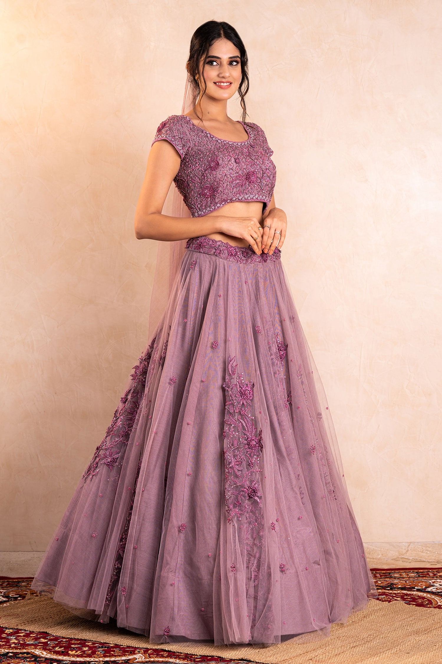 Buy Shikha and Srishti Design Purple Net Embroidered Lehenga Set Online ...