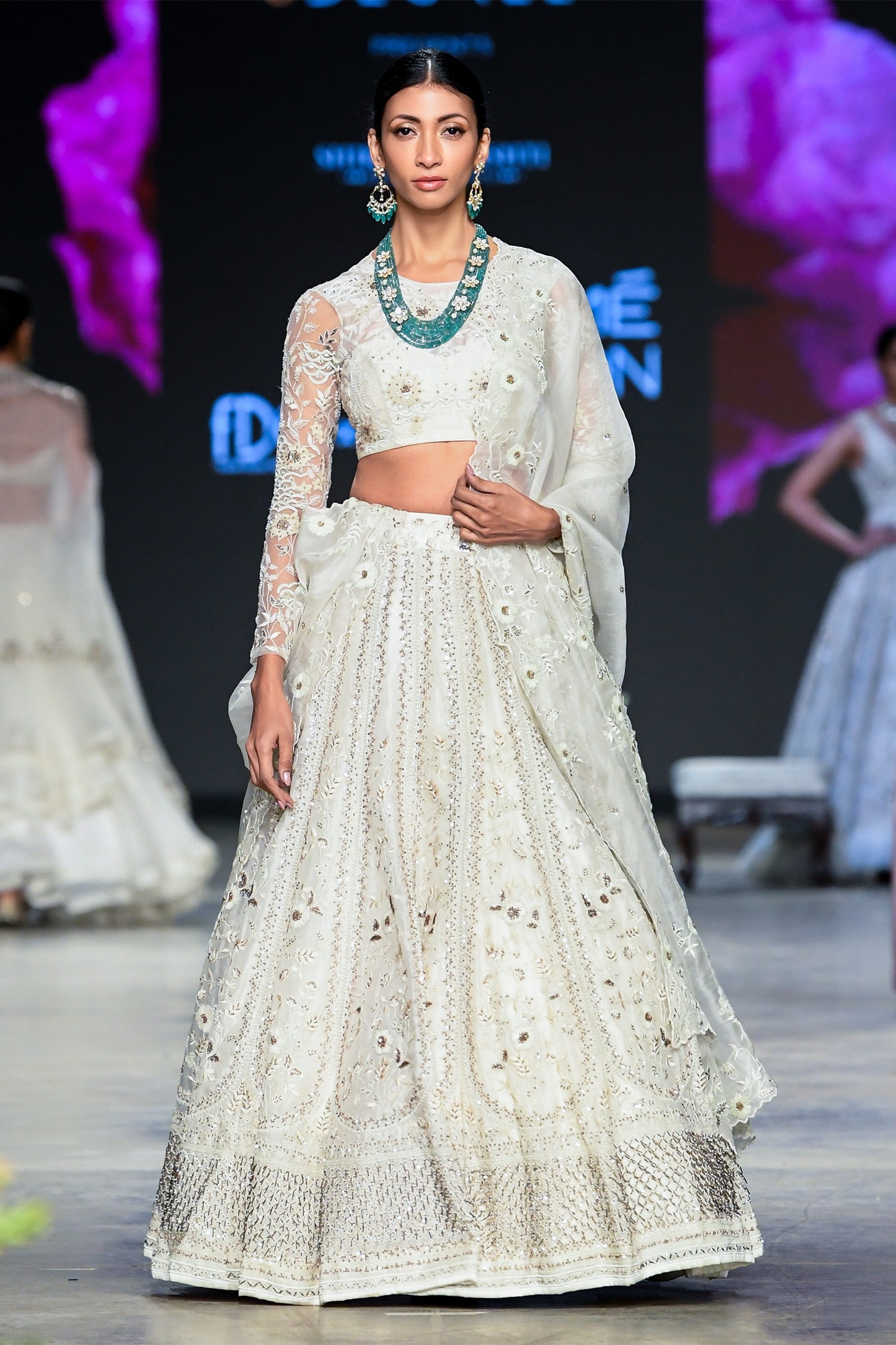 Buy Shikha and Srishti Design White Organza Embroidered Lehenga Set ...