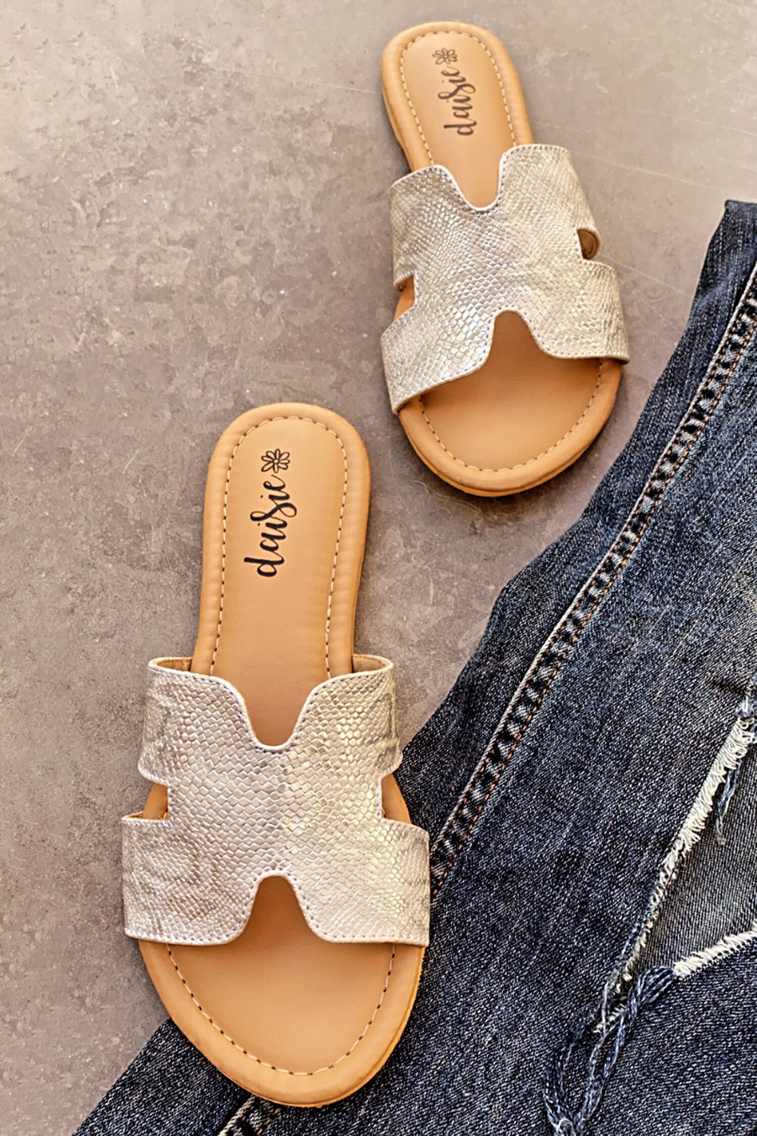 Buy Daisie White Faux Leather Animal Print Sliders Online | Aza Fashions