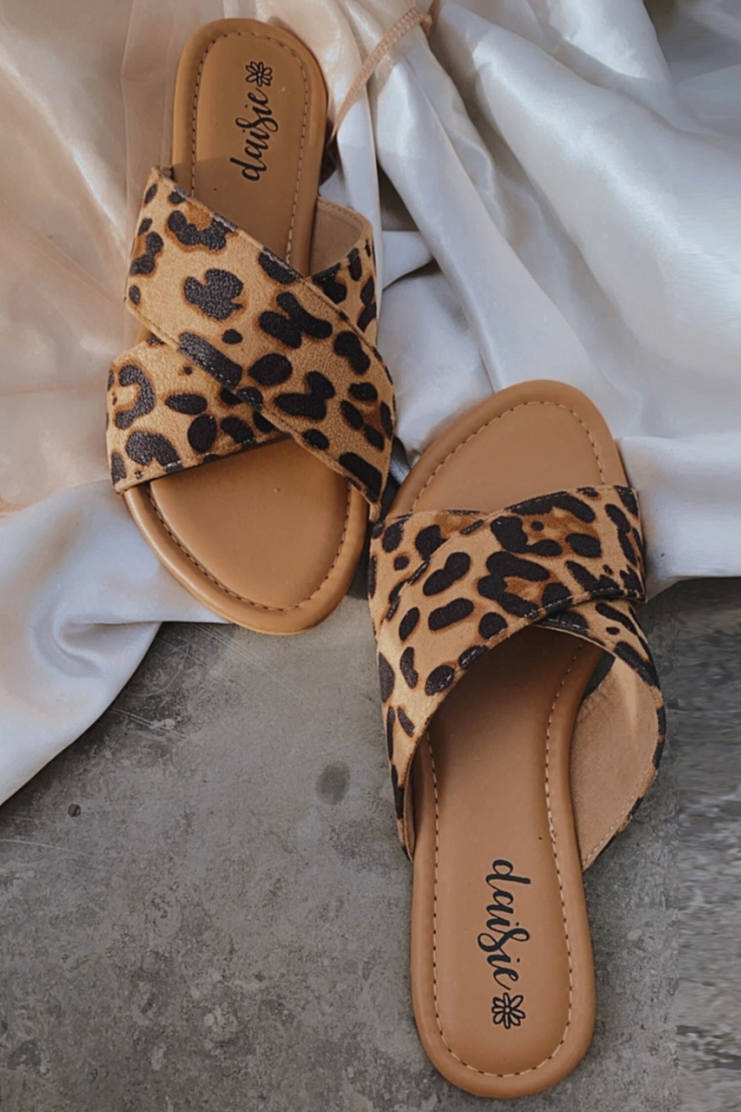 Buy Daisie Brown Faux Leather Leopard Print Criss Cross Sliders Online ...