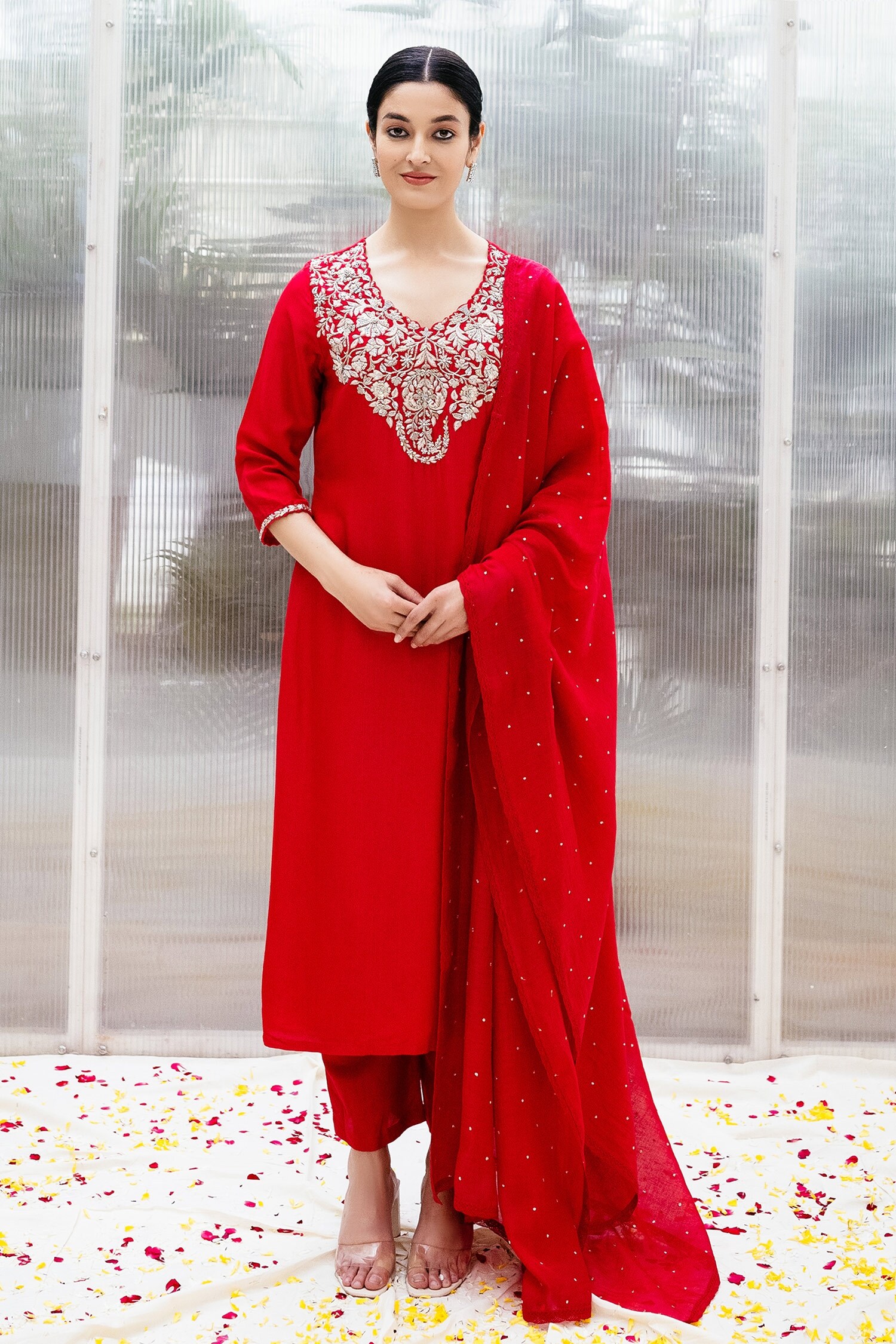 Buy Mrunalini Rao Ahimsa Silk Chandra Embroidered Kurta Set Online ...
