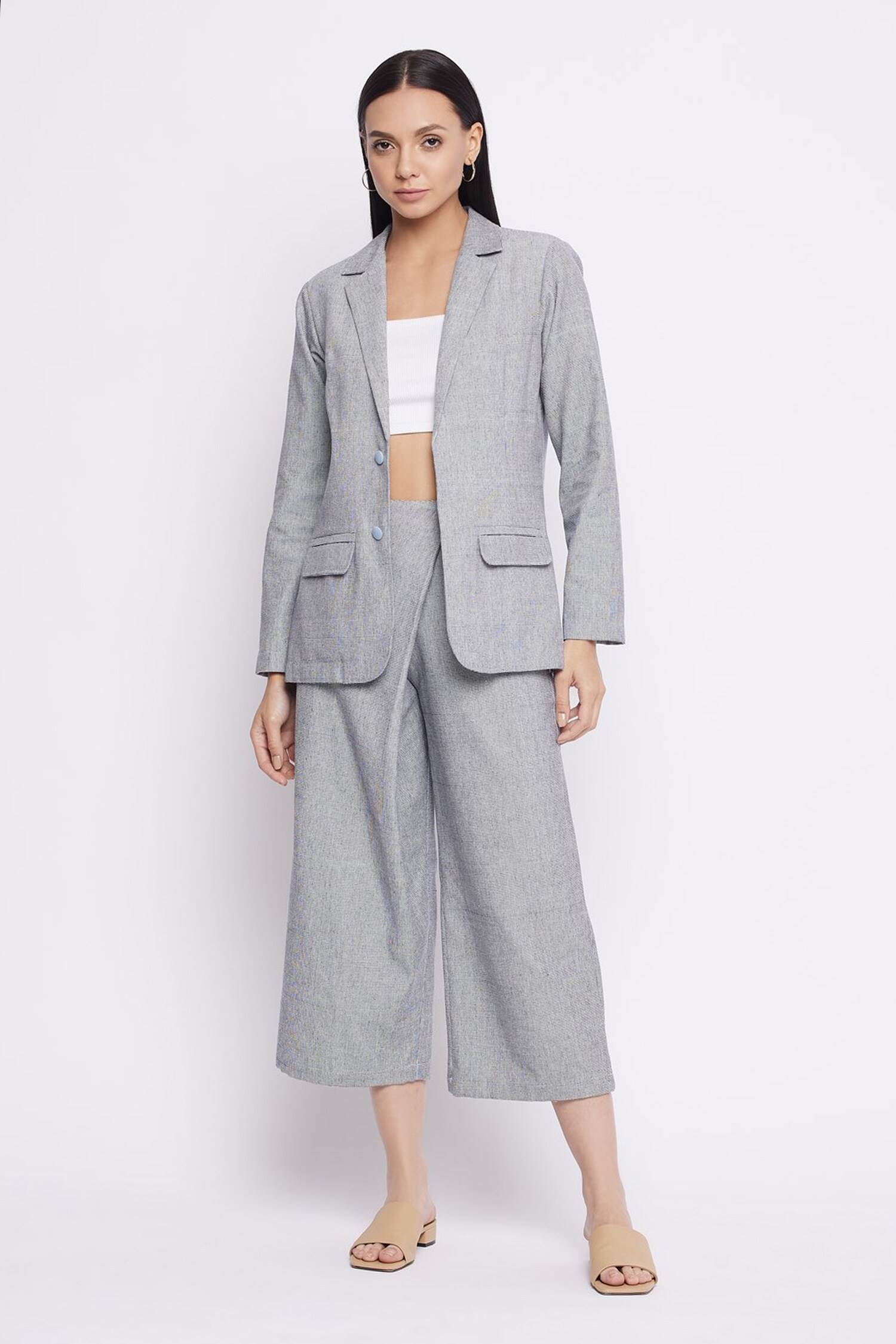 Buy Doodlage Blue Recycled Cotton Engy Handwoven Jacket Online | Aza ...