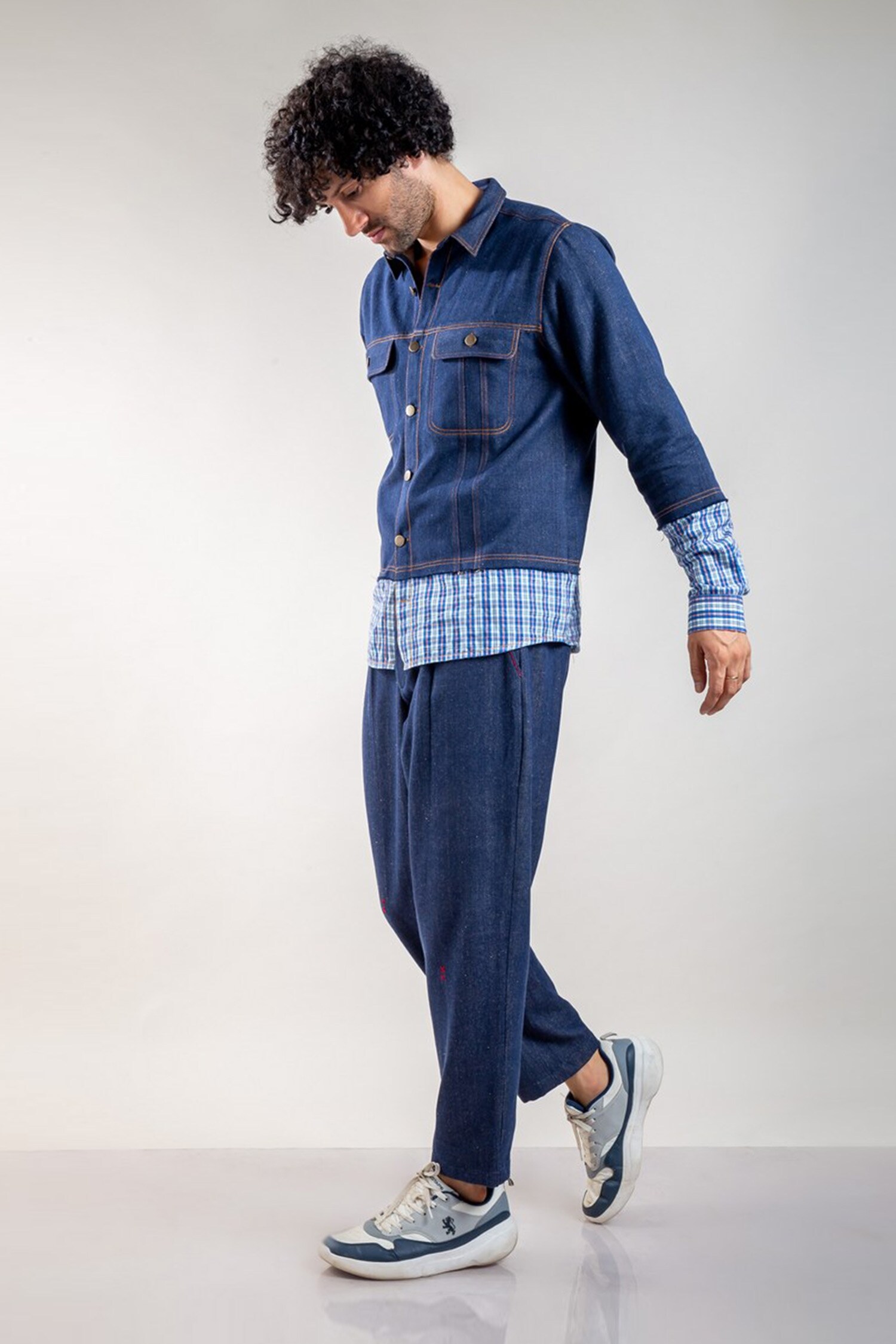 Buy Doodlage Blue Upcycled Paul Panelled Shacket Online | Aza Fashions