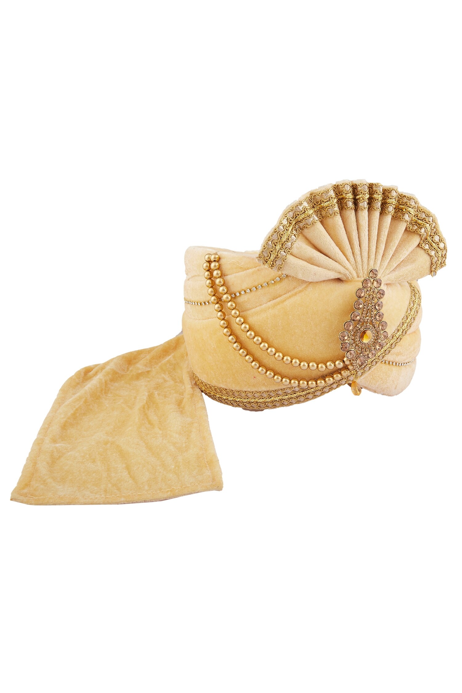 Buy Samyukta Singhania- Men Beige Velvet Embellished Safa Online | Aza ...